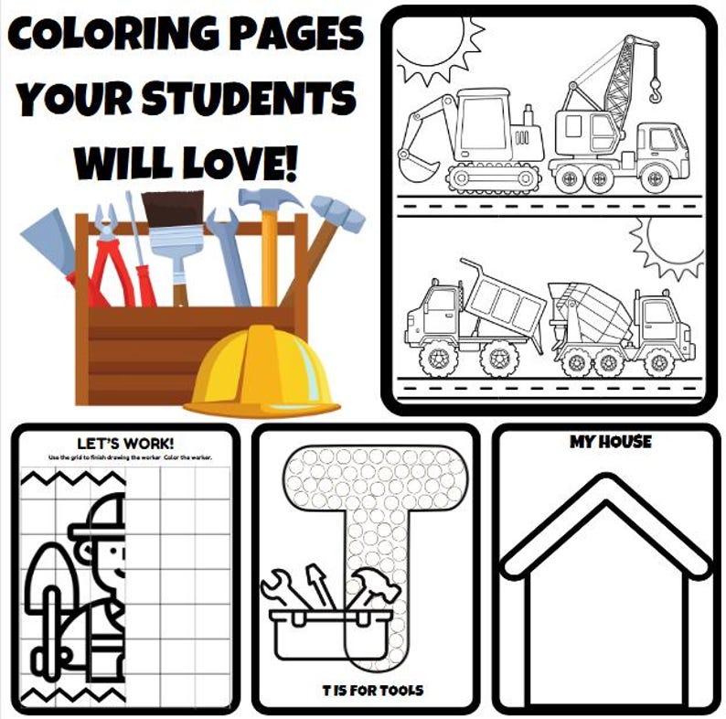 Construction and Building Coloring and Dot Marker Pages Plus Directed ...