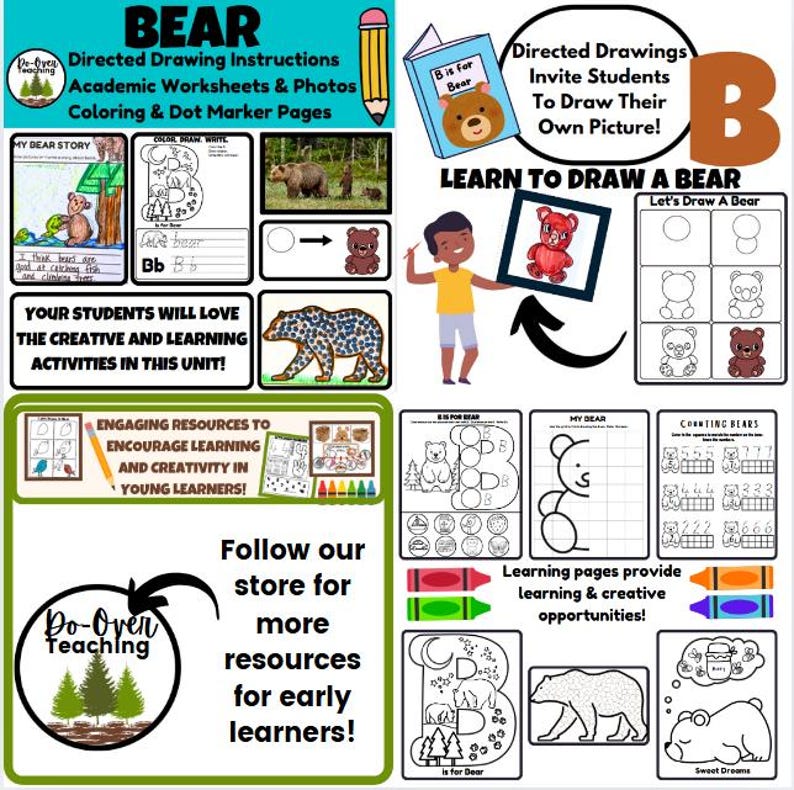 Brown Bear Activities Directed Drawing Worksheets Coloring & Dot Marker ...