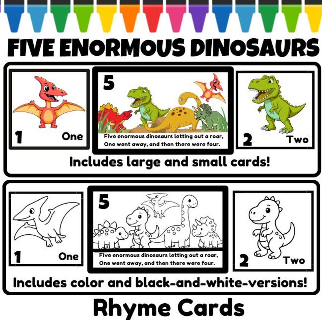 Five Enormous Dinosaurs Circle Rhyme Poem Cards & Bonus Pages - Etsy