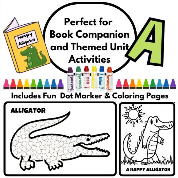 Cut and Paste Alligator Simple Craft Plus Dot Marker and Coloring Page ...