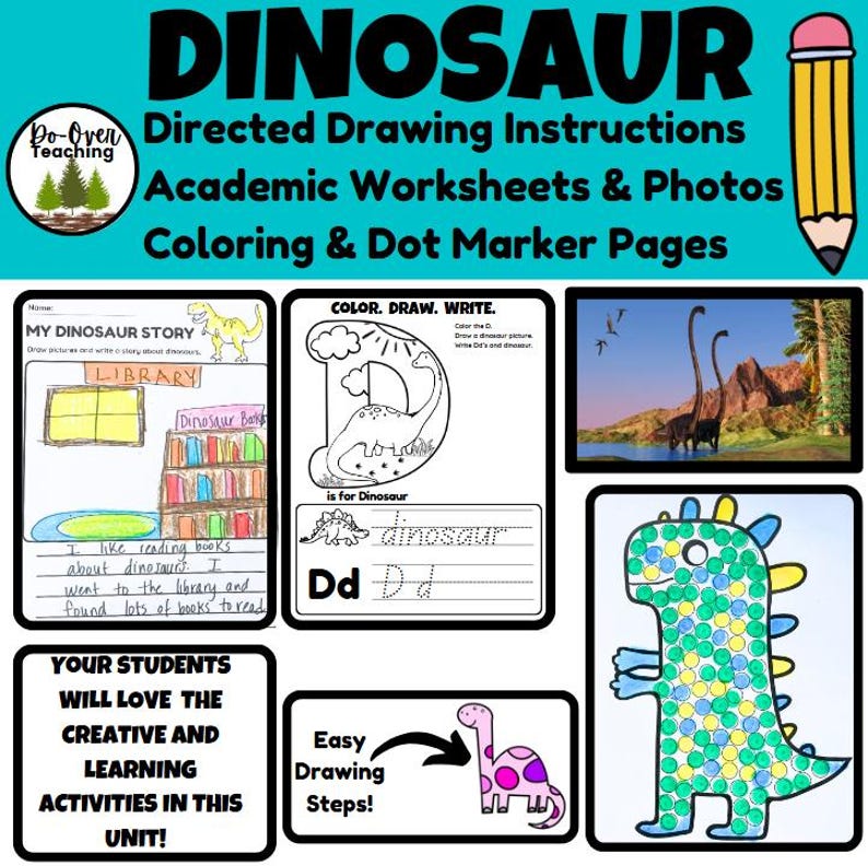 Dinosaur Activities Directed Drawing, Academic Worksheets, Coloring ...