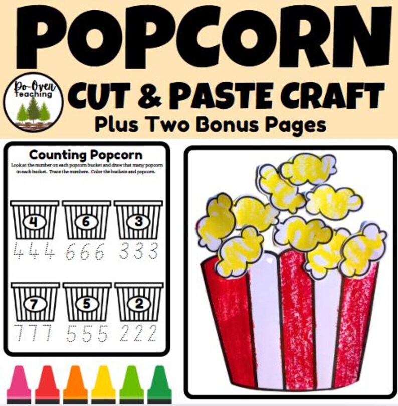 Popping Popcorn Food Craft No Prep Cut and Paste Bonus Worksheet and ...