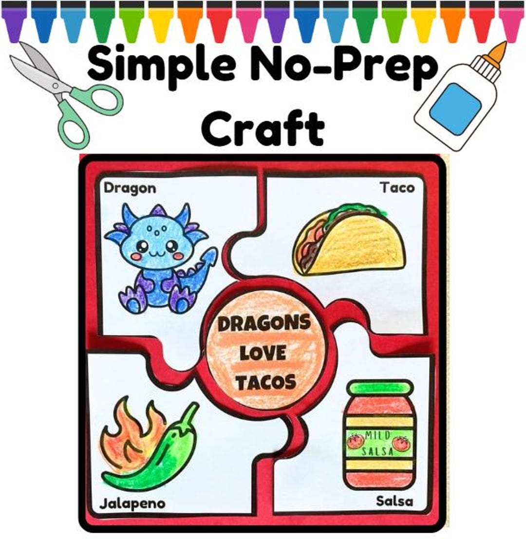 Dragons Love Tacos Puzzle Craft Preschool and Kindergarten No-prep Book ...