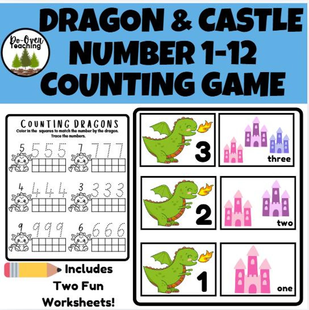 Dragon and Castle Number 1 to 12 Count and Match Math Game Plus Math ...
