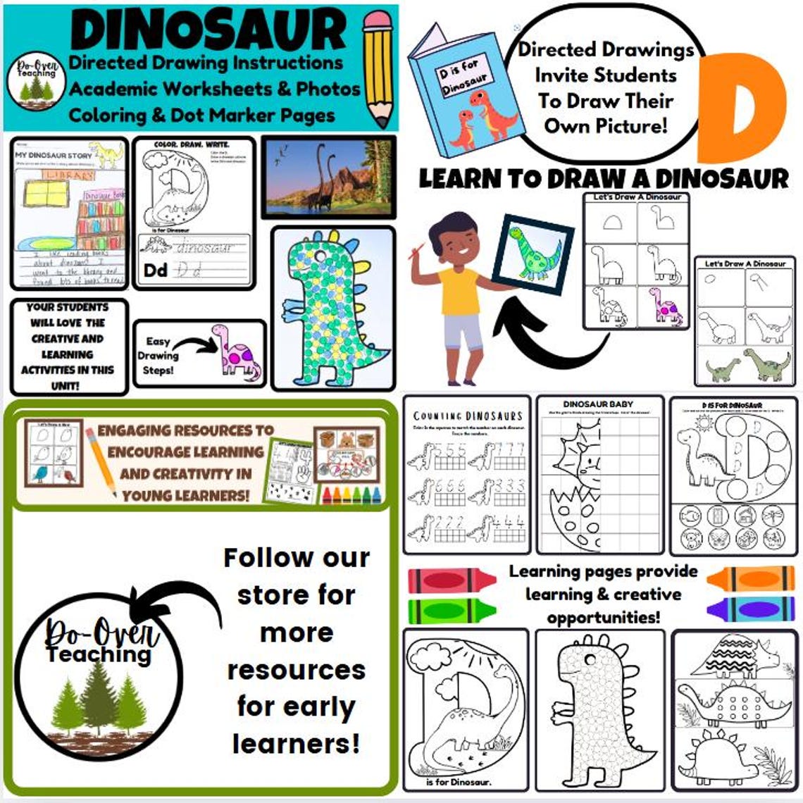 Dinosaur Activities Directed Drawing, Academic Worksheets, Coloring ...