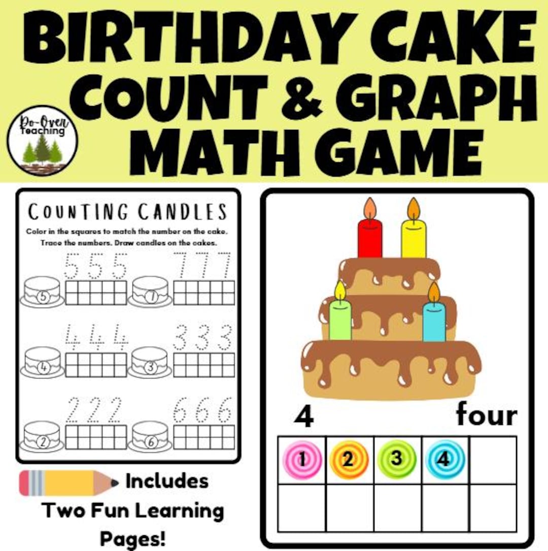 Birthday Cake and Candles Count and Graph Math Games and Worksheet and ...
