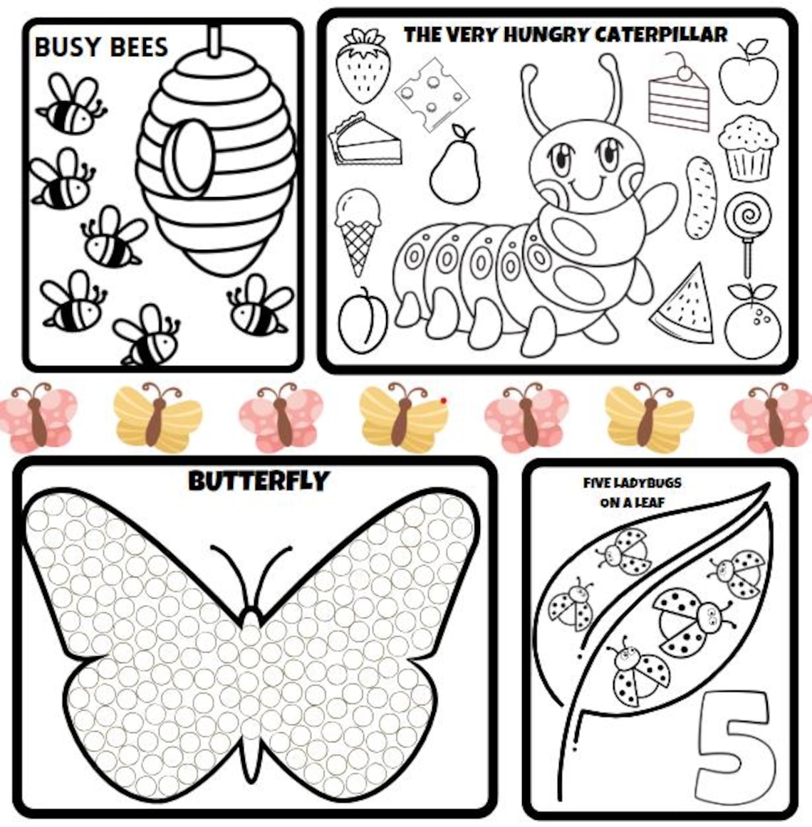 Bug and Insect Coloring and Dot Marker Pages Preschool Kindergarten ...
