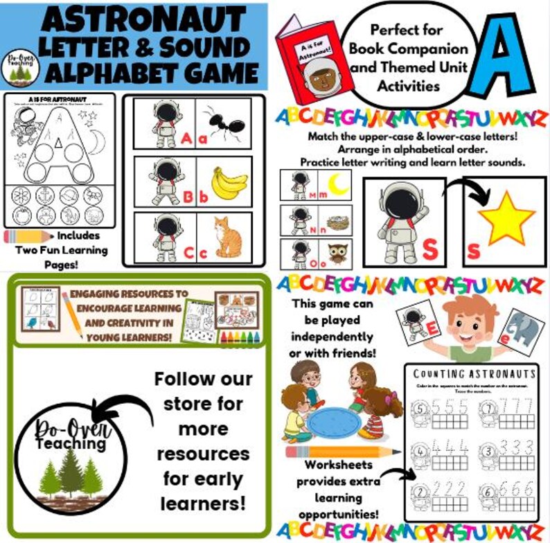 Astronaut in Space Alphabet Letter and Sound Matching Game & Academic ...