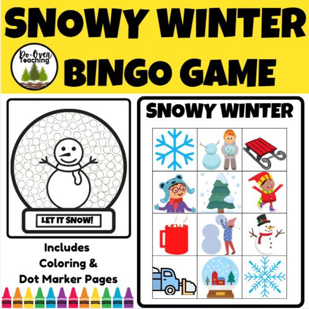 Snowy Winter Bingo Game Plus Coloring and Dot Marker Page for Preschool ...