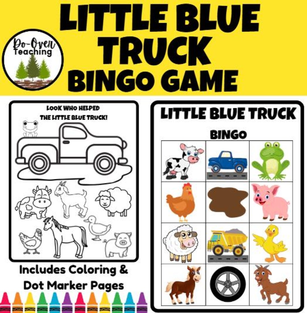 Little Blue Truck Bingo Game Plus Coloring and Dot Marker Pages Book ...
