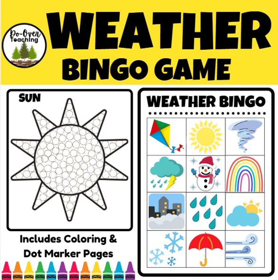 Weather Bingo Game Plus Coloring and Dot Marker Page for Preschool and ...