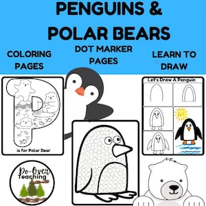 Penguin and Polar Bear Coloring and Dot Marker Pages Preschool ...