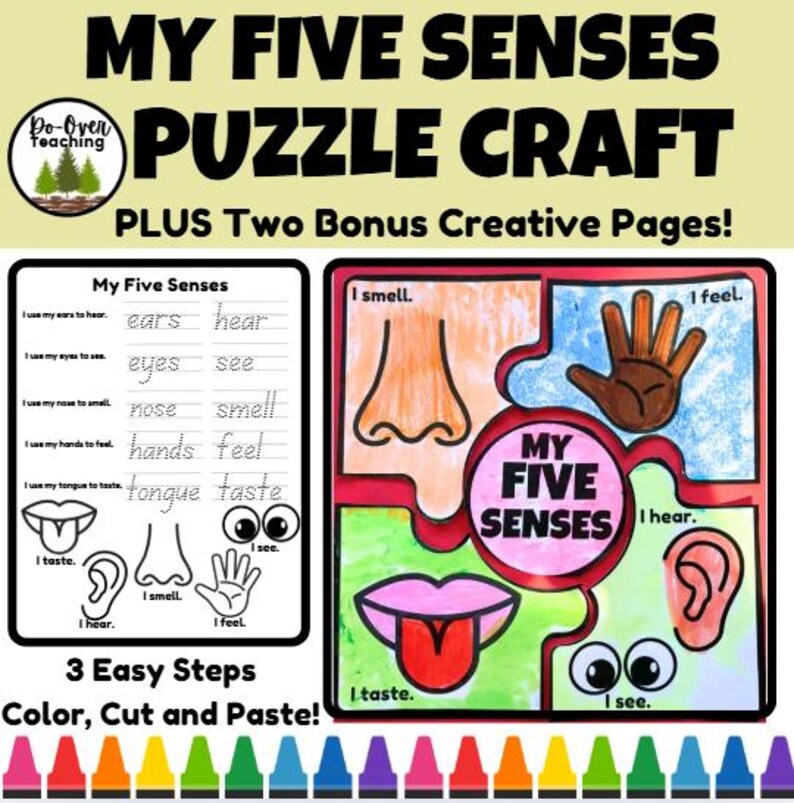 My Five Senses Sight Sound Taste Feel Touch Puzzle Craft Cut Paste and ...