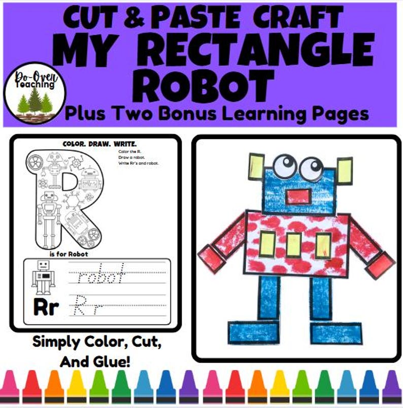 My Rectangle Robot Shape Cut and Paste Craft and Bonus Robot Worksheets ...