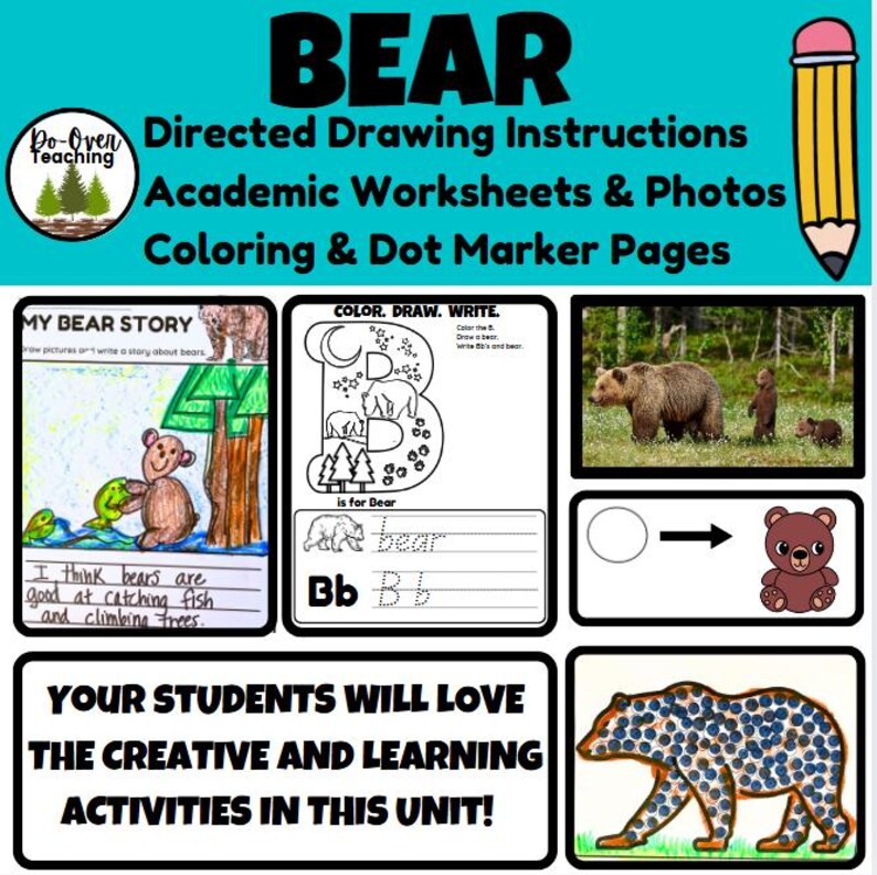 Brown Bear Activities Directed Drawing Worksheets Coloring & Dot Marker ...