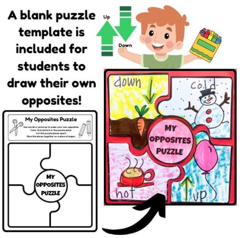 Opposites Puzzle Crafts Cut and Paste Preschool and Kindergarten No ...