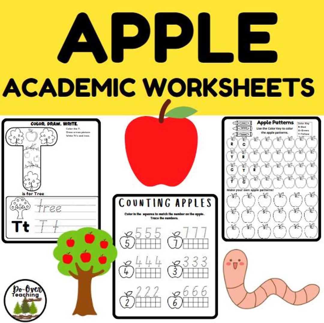 Apple Academic Worksheets Preschool and Kindergarten Curriculum Math ...