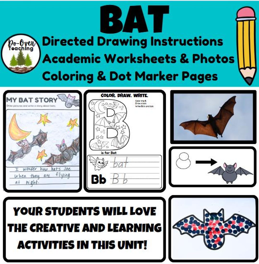 Bat Activities Directed Drawing, Academic Worksheets, Coloring & Dot ...