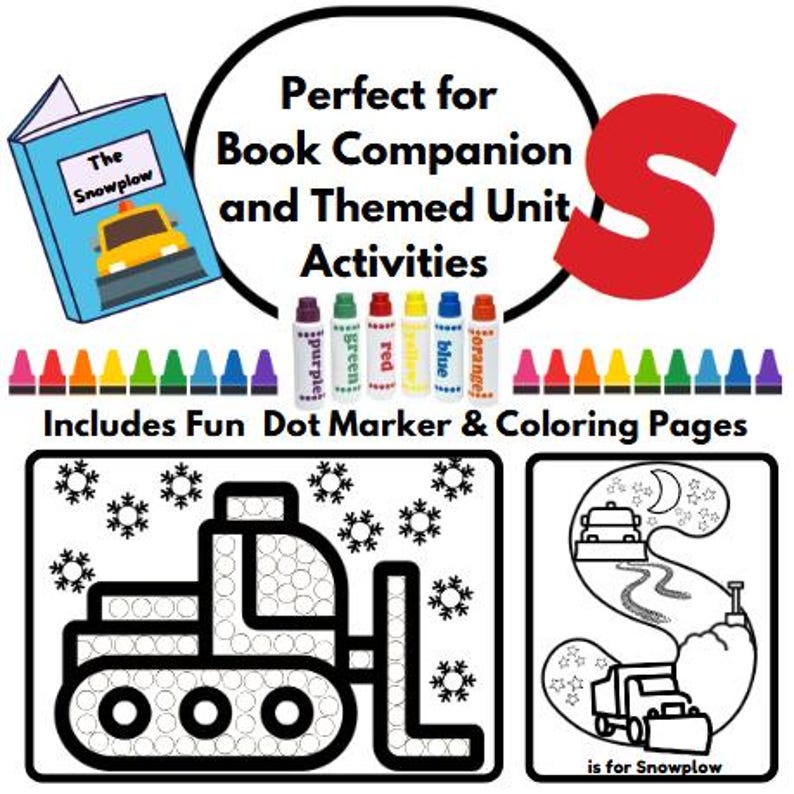 Winter Snowplow Cut and Paste Craft Plus Dot Marker and Coloring Page ...