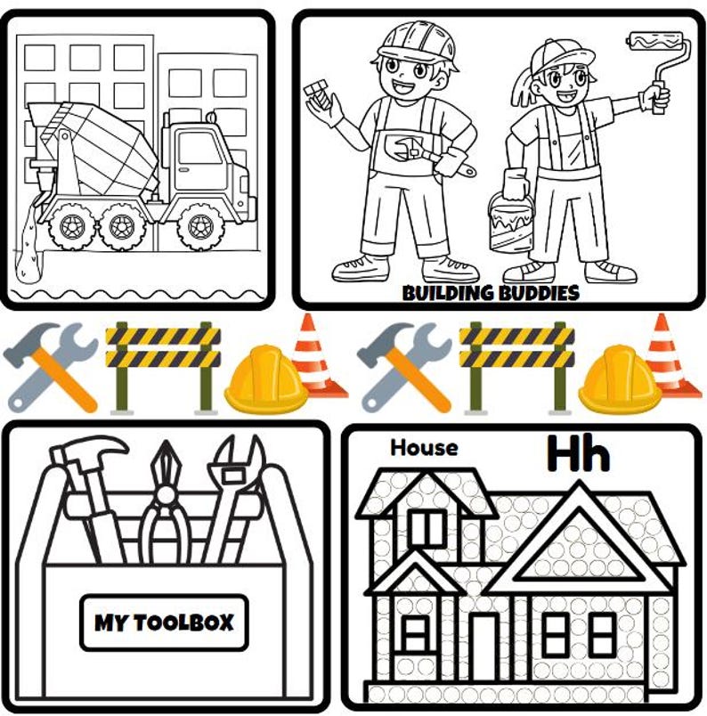 Construction and Building Coloring and Dot Marker Pages Plus Directed ...