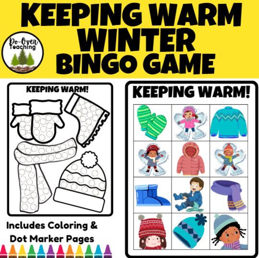Keeping Warm in Winter Bingo Game Plus Coloring and Dot Marker Page for ...