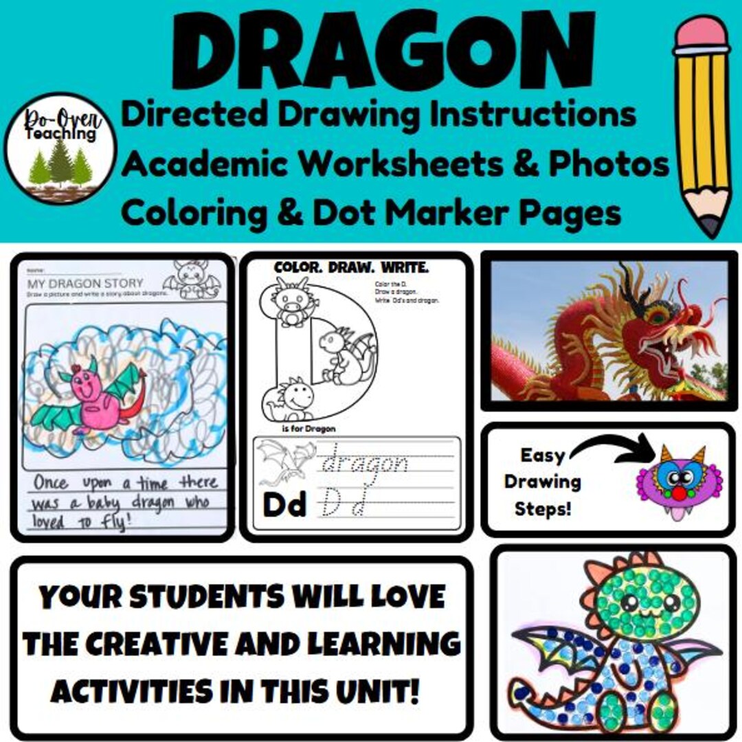 Dragon Activities Directed Drawing, Academic Worksheets, Coloring & Dot ...