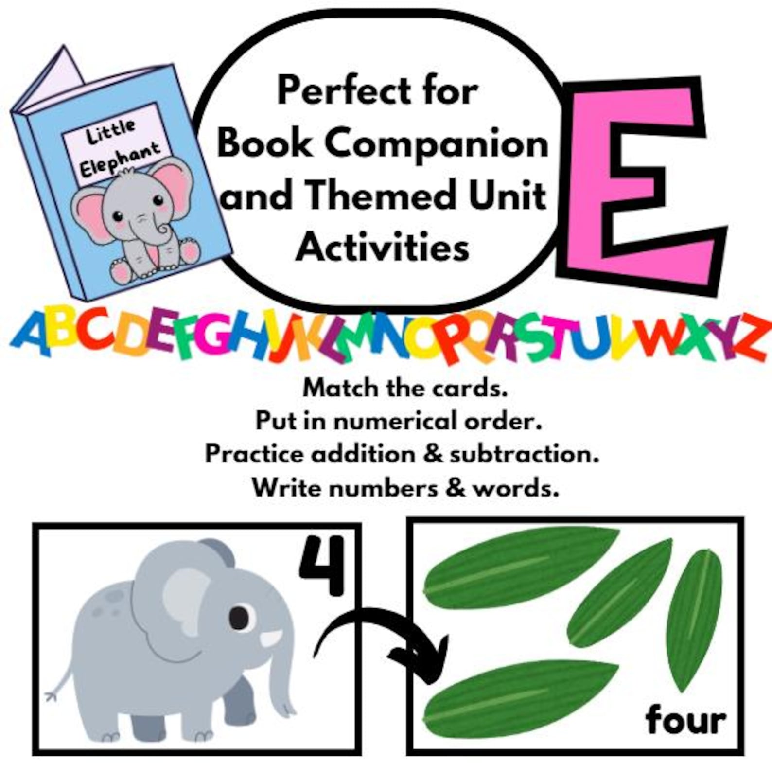 Elephant Number 1 to 12 Count and Match Math Game Plus Math Worksheets ...