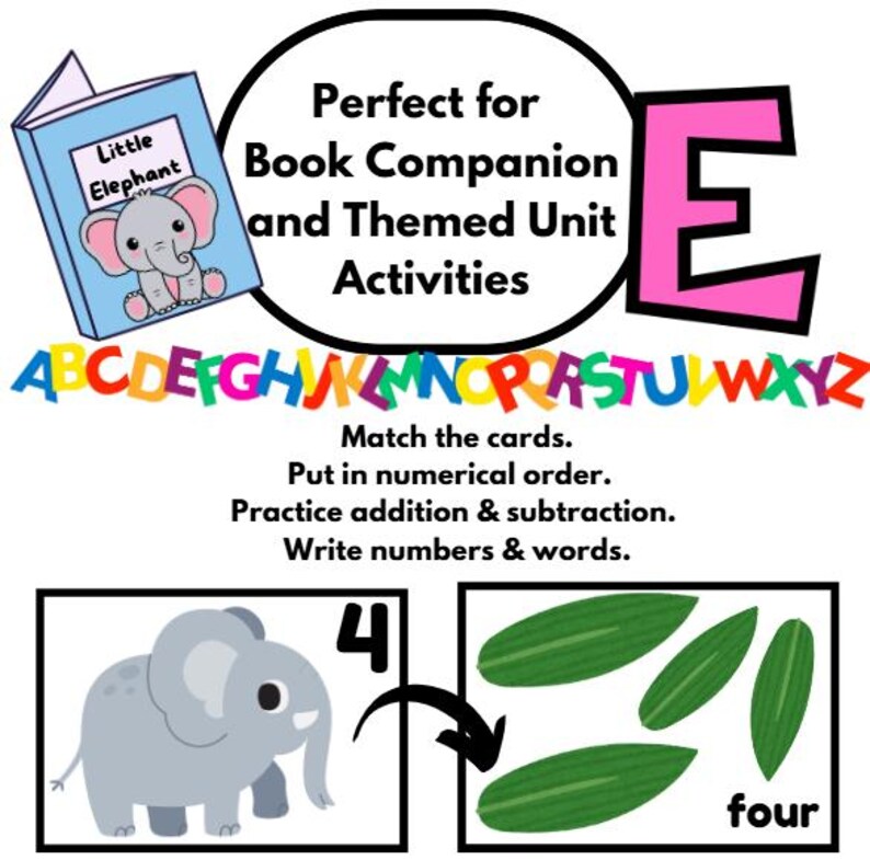 Elephant Number 1 to 12 Count and Match Math Game Plus Math Worksheets ...