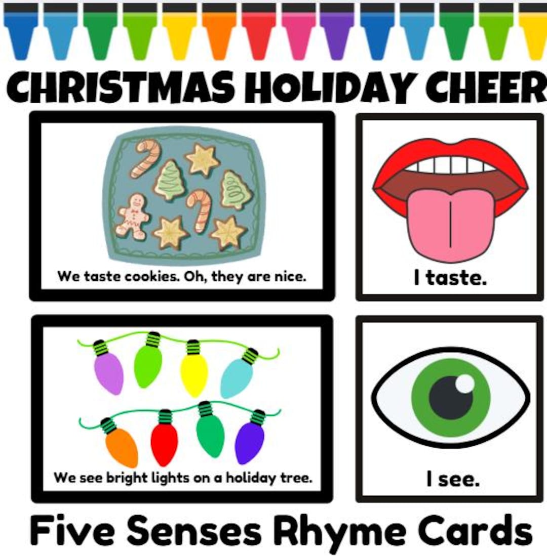 Christmas Holiday Cheer Circle Rhyme Poem Cards Five Senses Plus Bonus ...