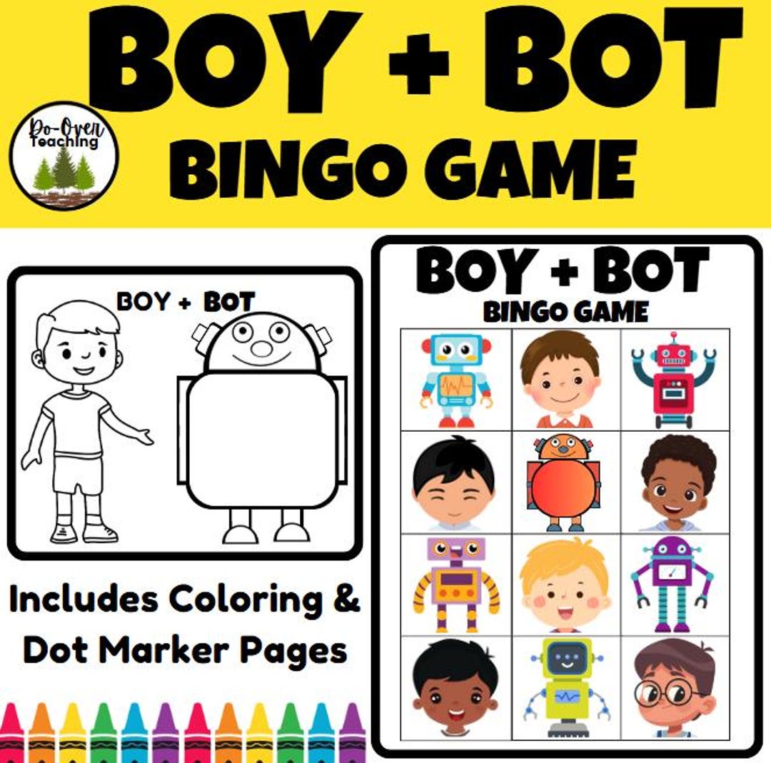 Boy and Bot Bingo Game Plus Coloring & Dot Marker Pages Book Companion ...