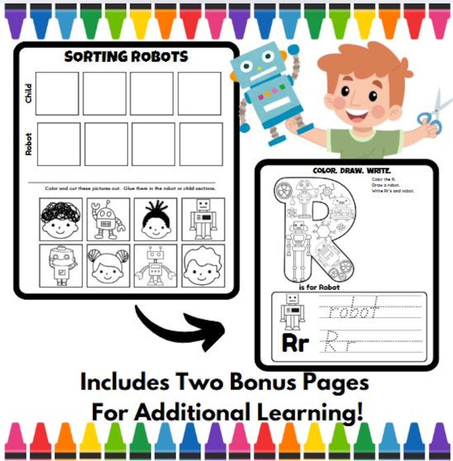 My Rectangle Robot Shape Cut and Paste Craft and Bonus Robot Worksheets ...