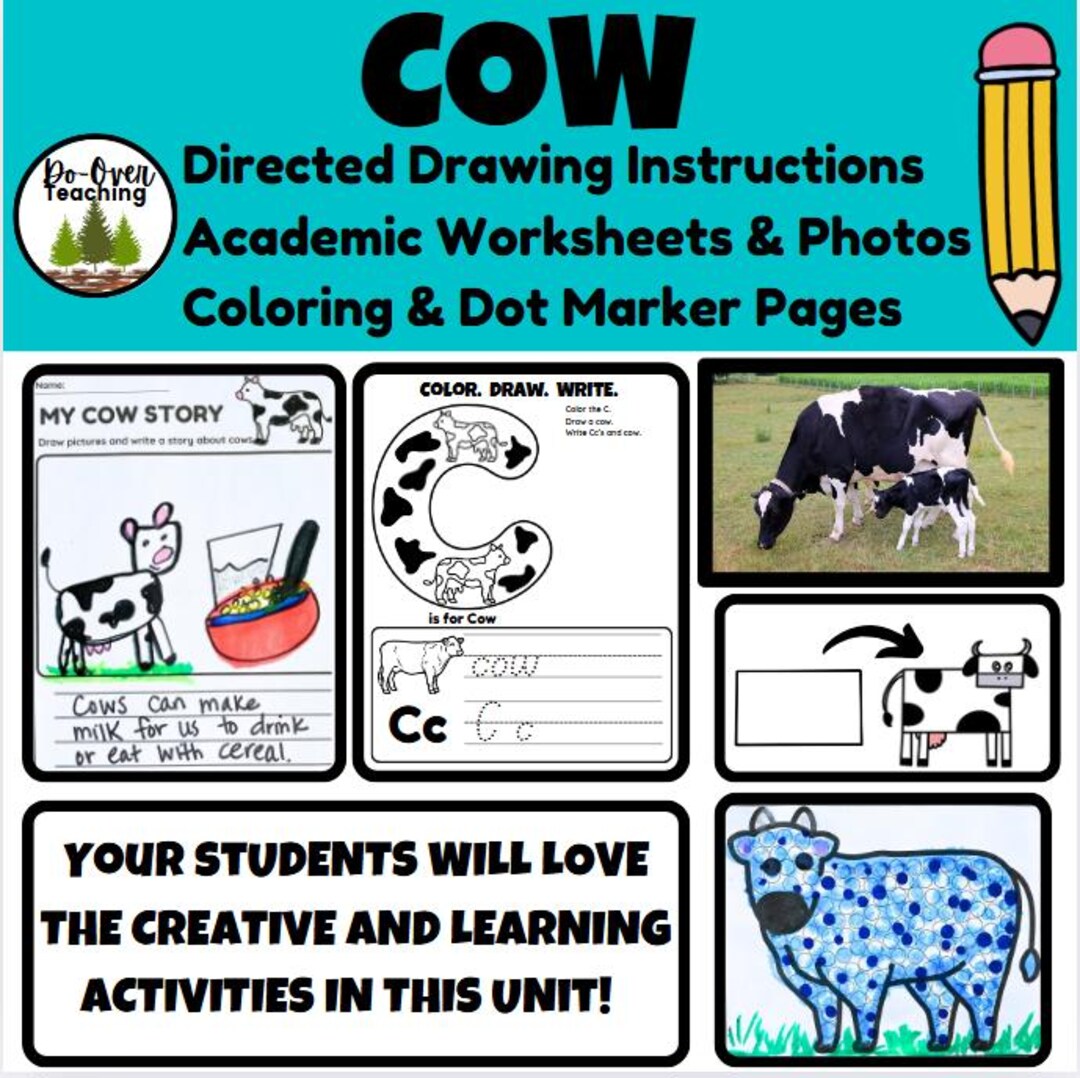 Cow Farm Activities Directed Drawing, Academic Worksheets, Coloring ...