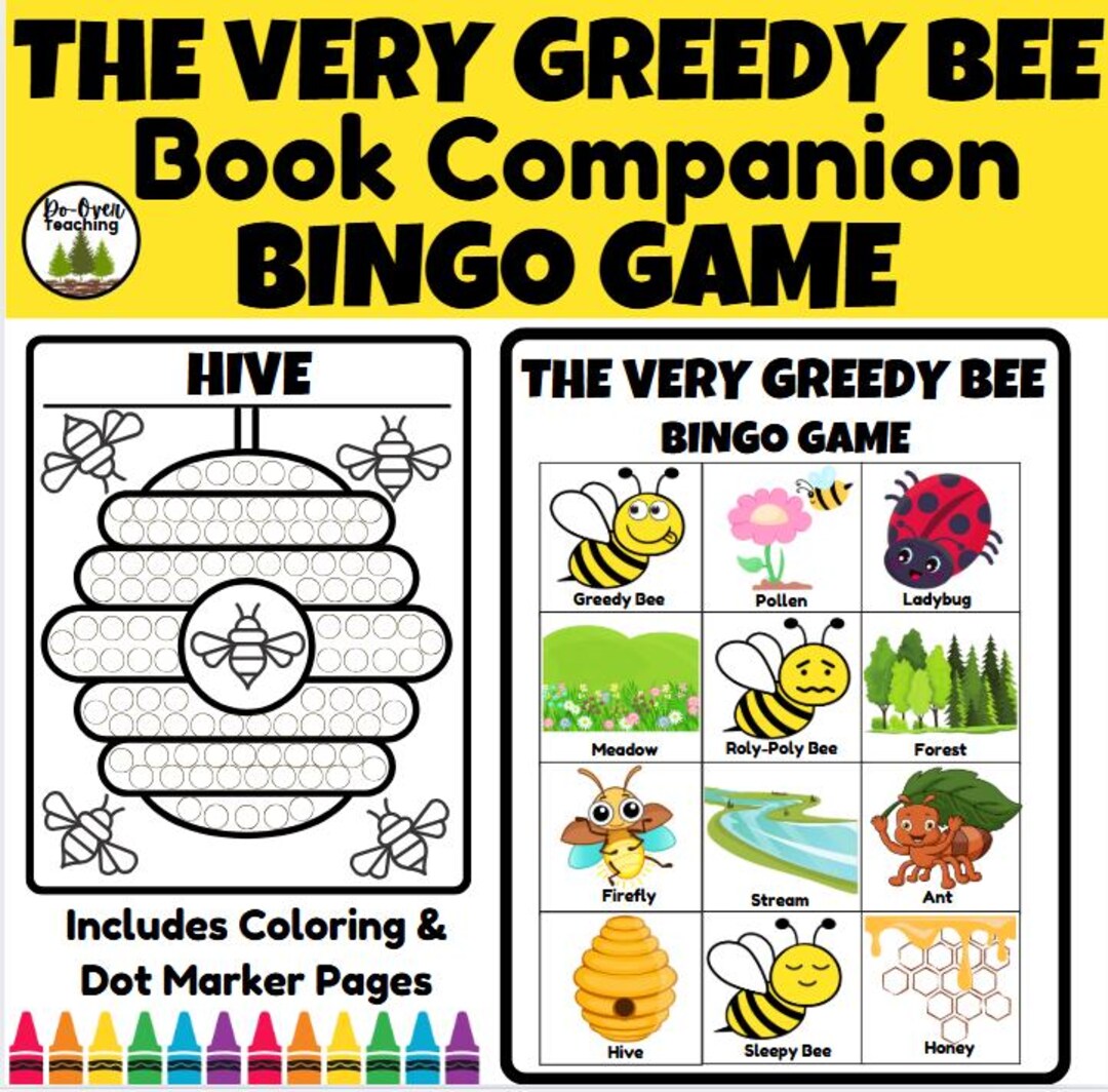 The Very Greedy Bee Insect Book Companion Bingo Game Plus Bonus ...