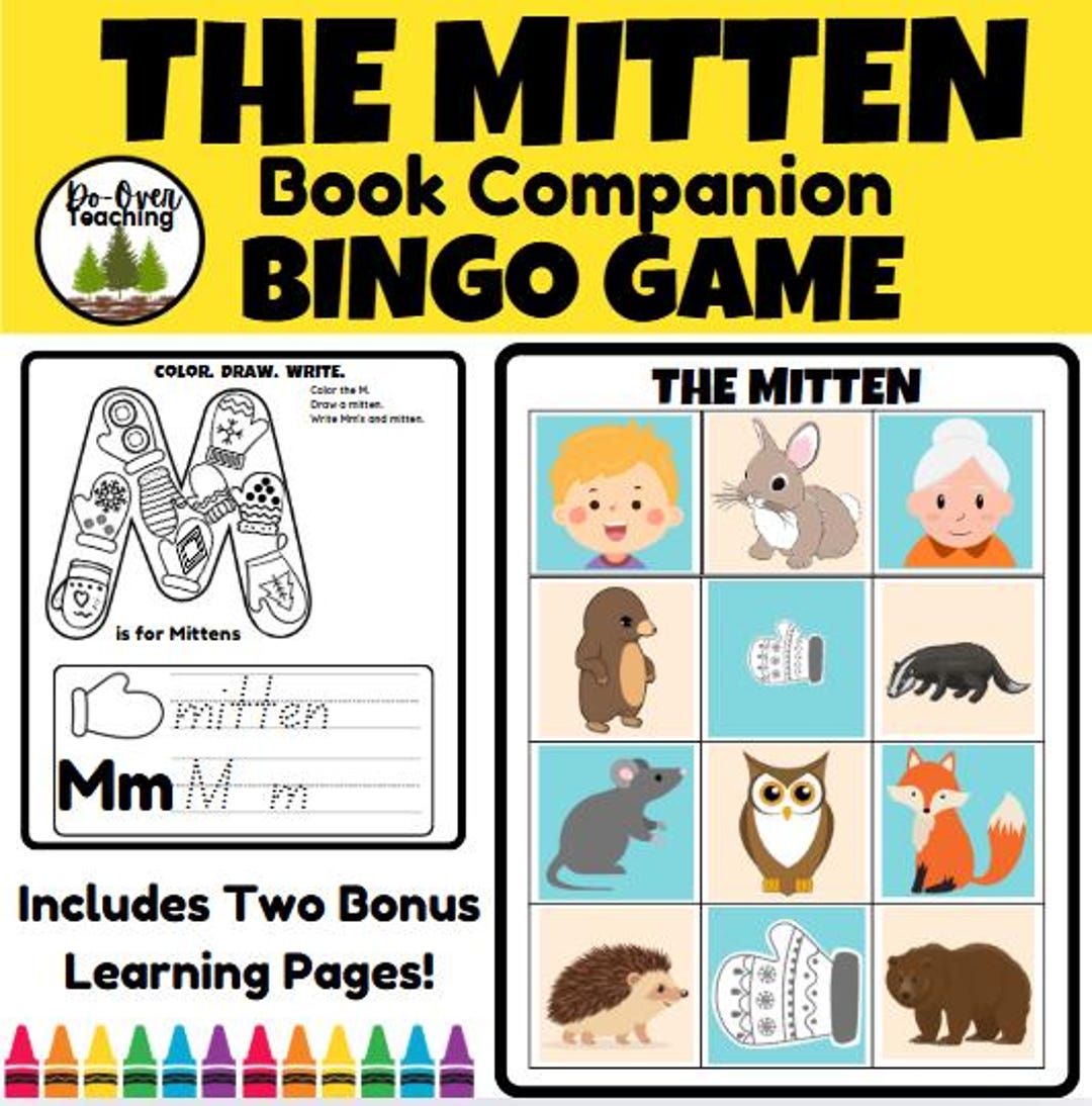 The Mitten Book Companion Bingo Game & Bonus Learning Pages Winter and ...