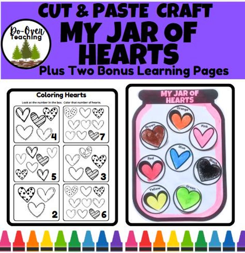 My Jar of Hearts Cut and Paste Craft and Bonus Coloring Page and ...