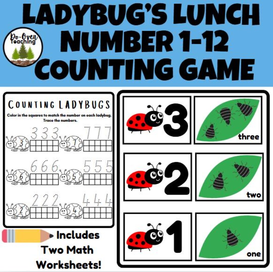 Ladybug's Lunch Number 1-12 Counting Math Game Plus Two Math Worksheets ...
