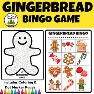 Gingerbread Christmas Winter Bingo Game Plus Coloring and Dot Marker ...