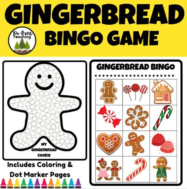 Gingerbread Christmas Winter Bingo Game Plus Coloring and Dot Marker ...