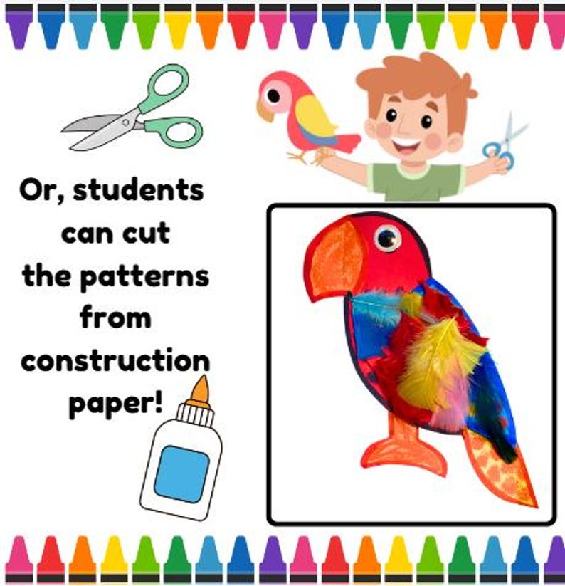 Cut and Paste Parrot Simple Craft and Dot Marker and Coloring Page No ...