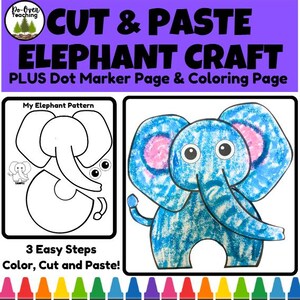 My Elephant Cut and Paste Craft Plus Bonus Learning Pages Animal Craft ...