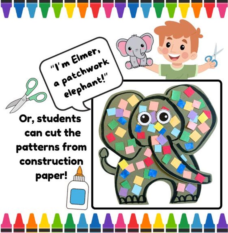 Cut and Paste Elephant Simple Craft Plus Dot Marker and Coloring Page ...