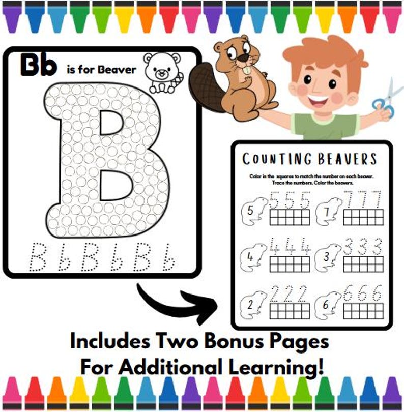 Busy Beaver Cut and Paste Craft and Dot Marker Coloring and Counting ...