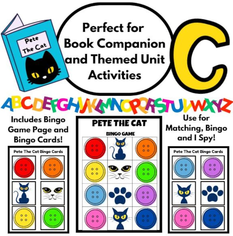 Pete the Cat's Groovy Buttons Bingo Game Plus Coloring & Dot Marker ...