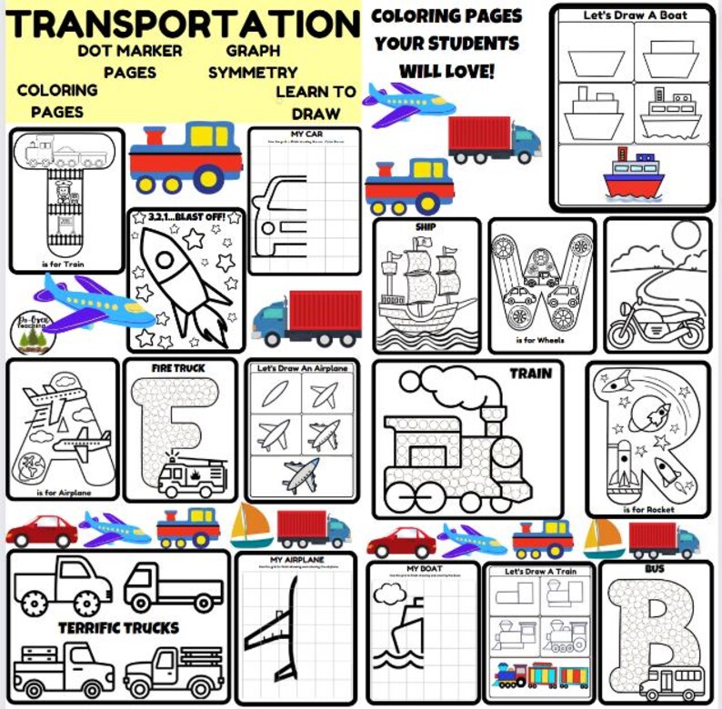 Transportation Coloring and Dot Marker Pages Preschool Kindergarten ...