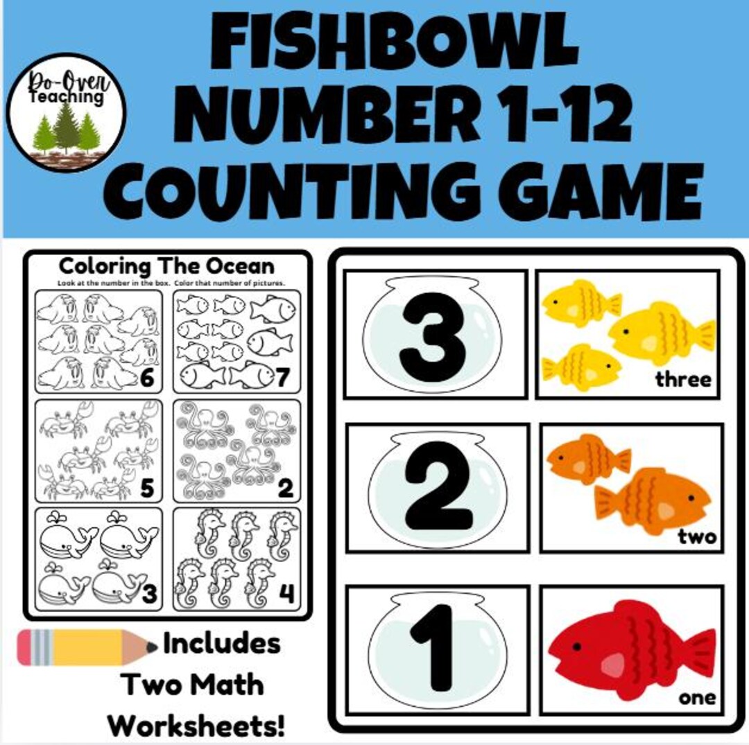 Fish and Fishbowl Number 1 to 12 Count and Match Math Game Plus Math ...