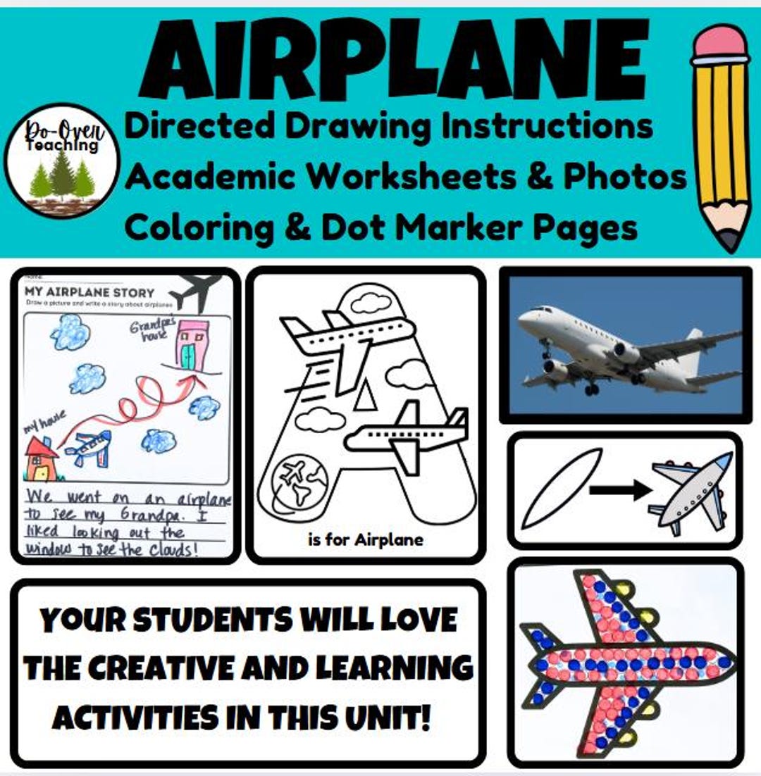 Airplane Activities Directed Drawing, Worksheets, Coloring & Dot Marker ...