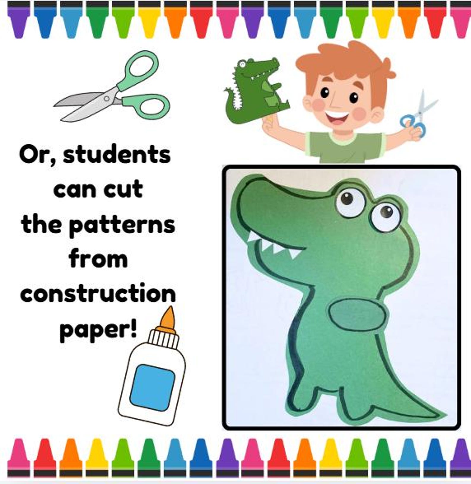 Cut and Paste Alligator Simple Craft Plus Dot Marker and Coloring Page ...