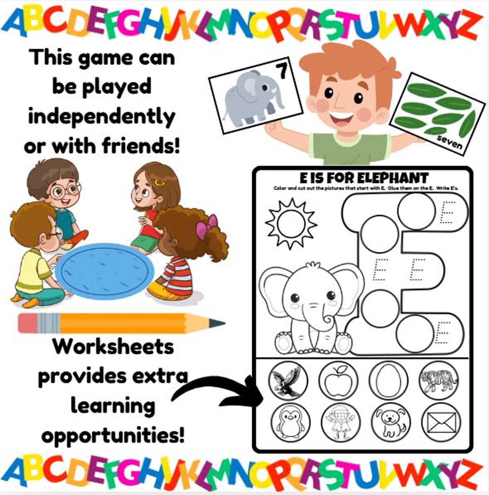 Elephant Number 1 to 12 Count and Match Math Game Plus Math Worksheets ...