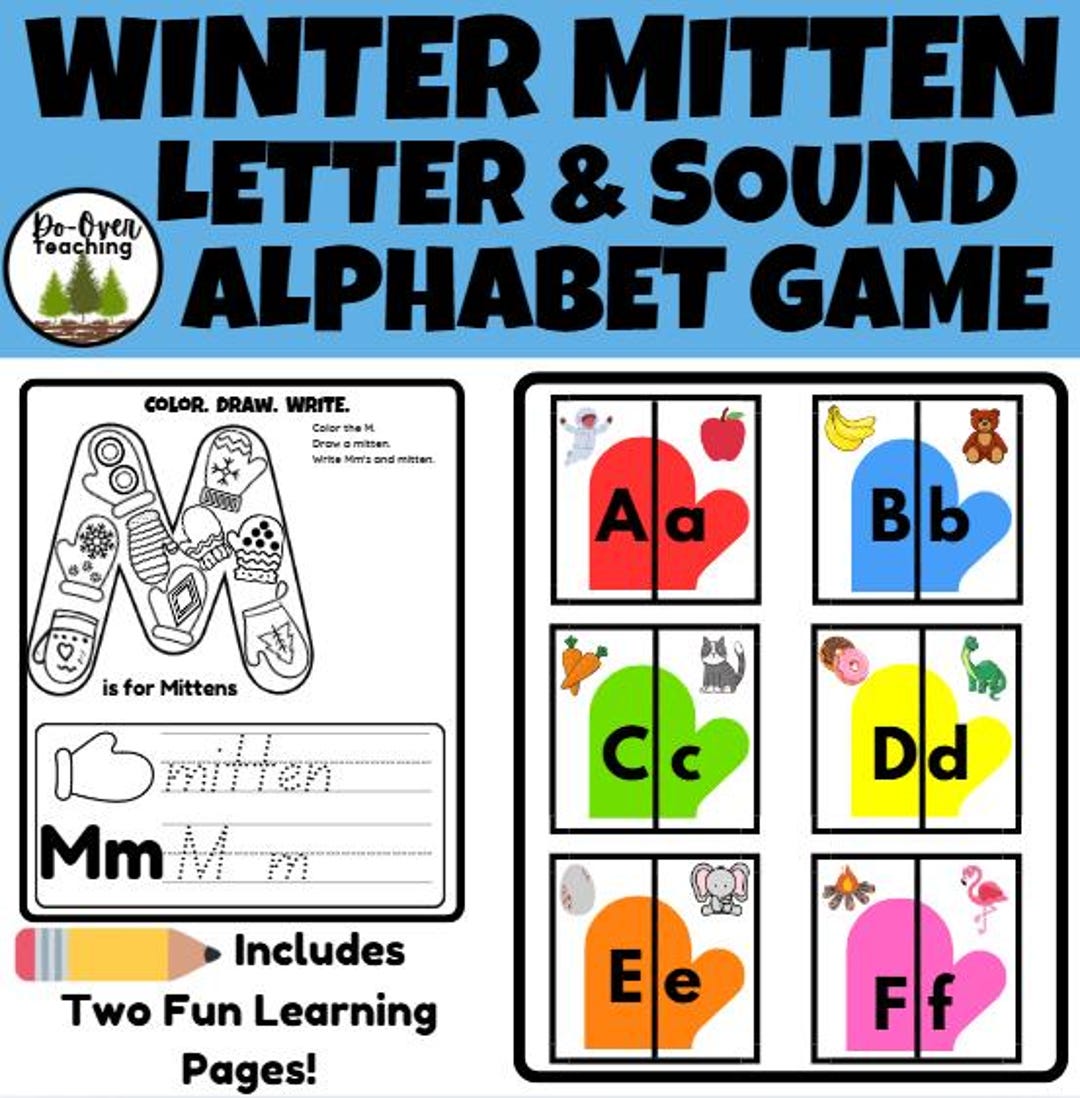 Winter Mitten Alphabet Letter and Sound Matching Game and Bonus ...