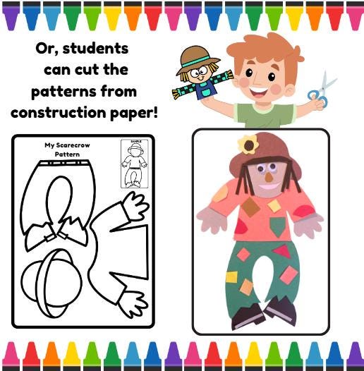Cut and Paste Scarecrow Simple Craft Plus Dot Marker & Coloring Page ...